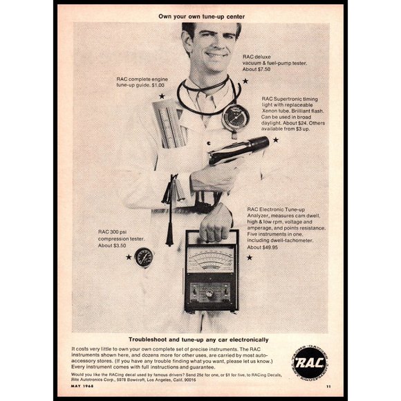 RAC | Art | 968 Rac Car Racing Instruments Vintage Print Ad Lab Coat ...